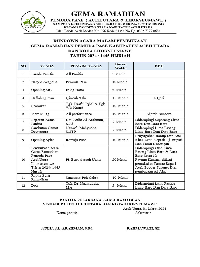 Rundown Acara Malam Pembukaan | PDF