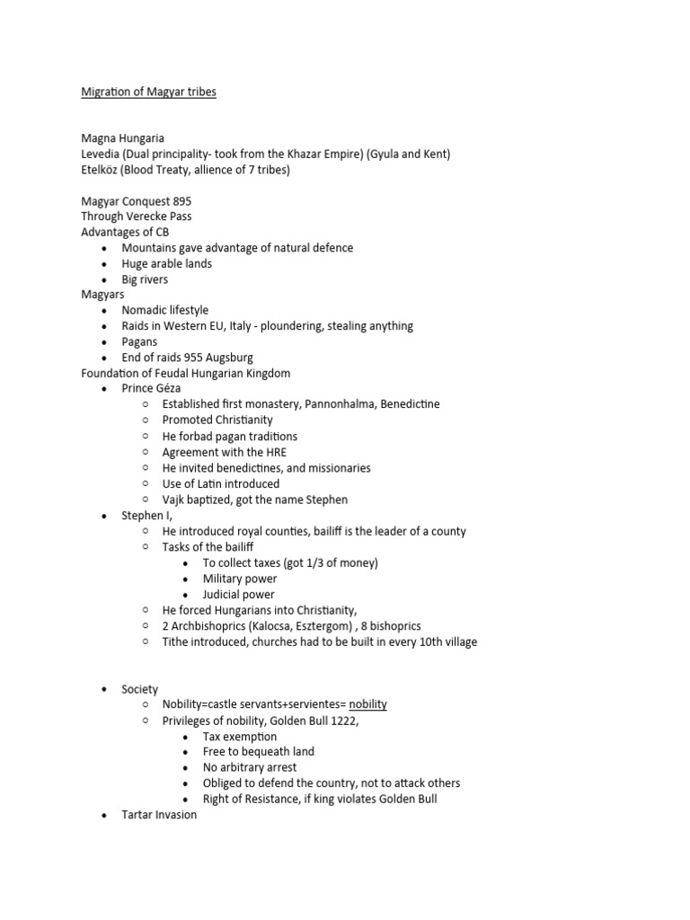 Migration of Magyar Tribes | PDF