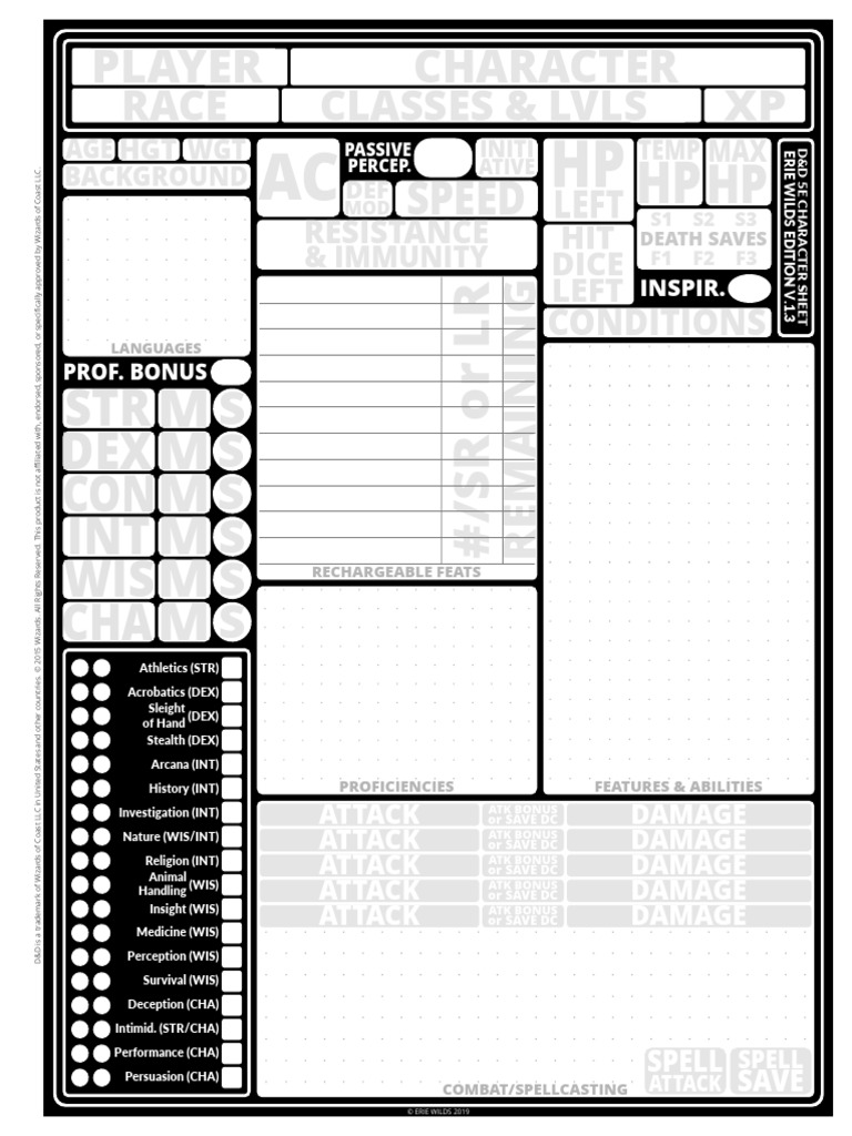 5e Character Sheet & Player Reference | PDF