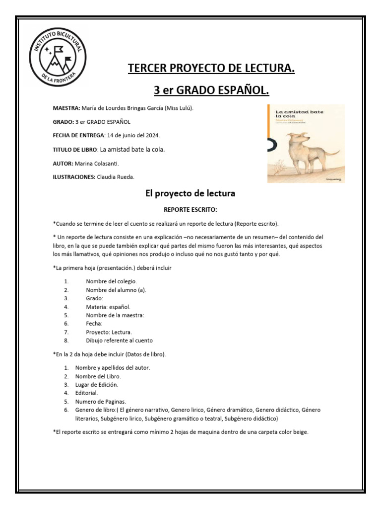 Proyecto de Lectura 3er Grado Español | PDF