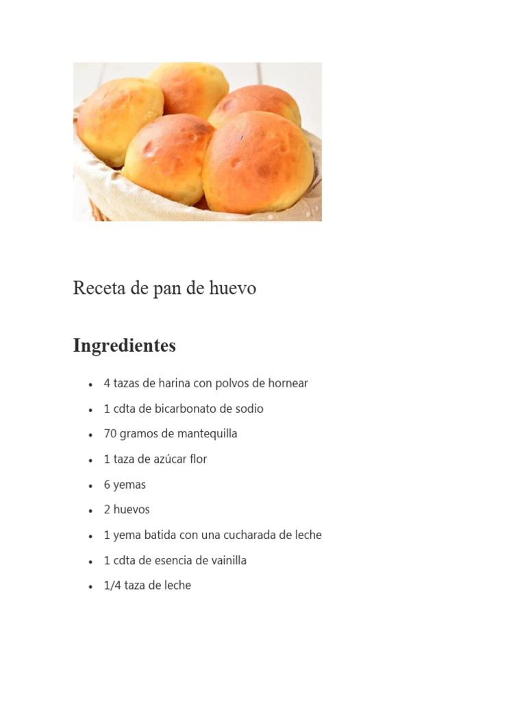 Pan de Huevo: Receta Fácil y Rápida | PDF