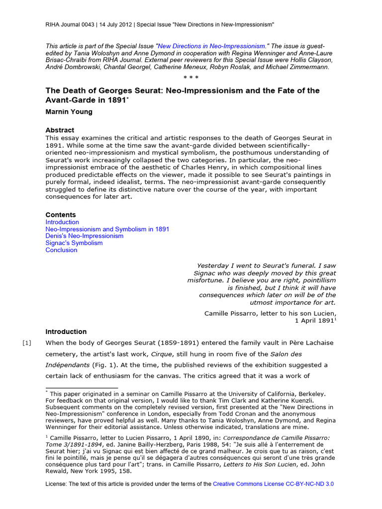 The Death of Georges Seurat Neo Impressi | PDF | Art Movements | The Arts