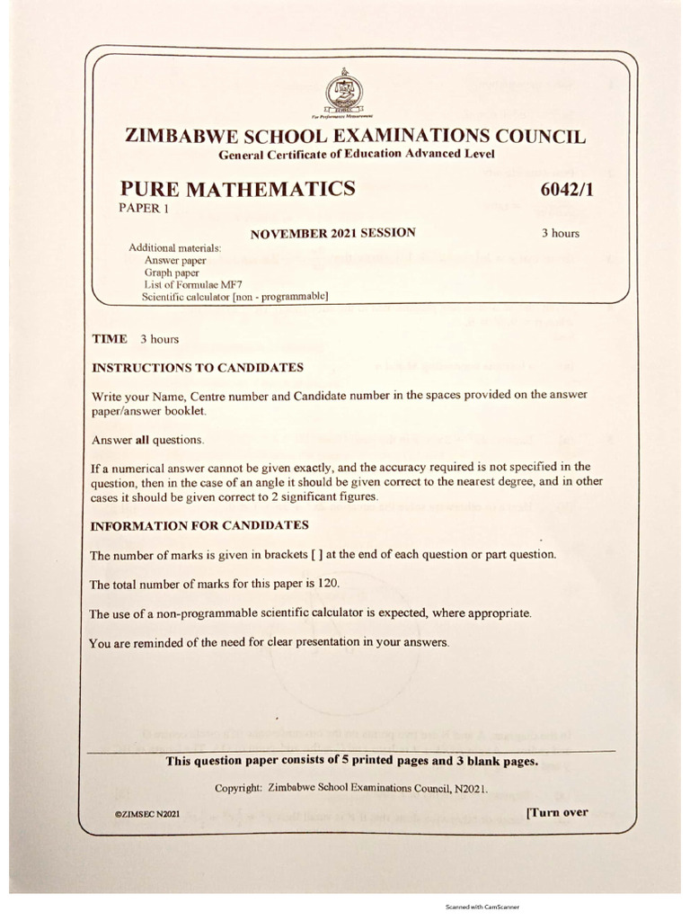 2021 Pure Maths Paper 1 | PDF