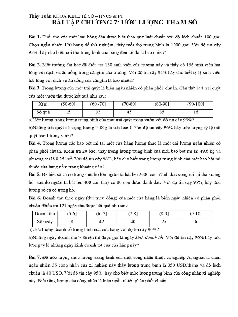 BT XSTK Chuong 7 - Ước Lược | PDF