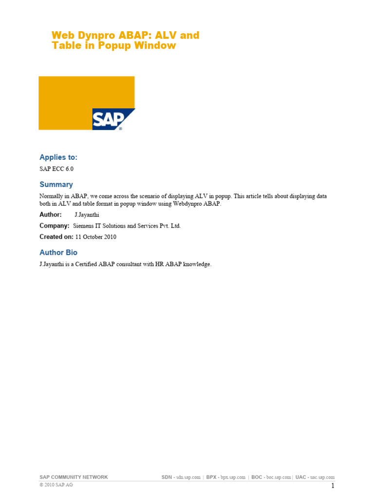 Web Dynpro ABAP - ALV and Table in Popup Window | PDF | World Wide Web | Internet & Web