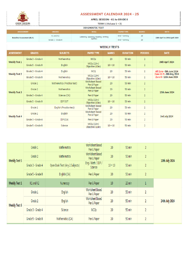 Assessment Calendar 2024 2025 | PDF