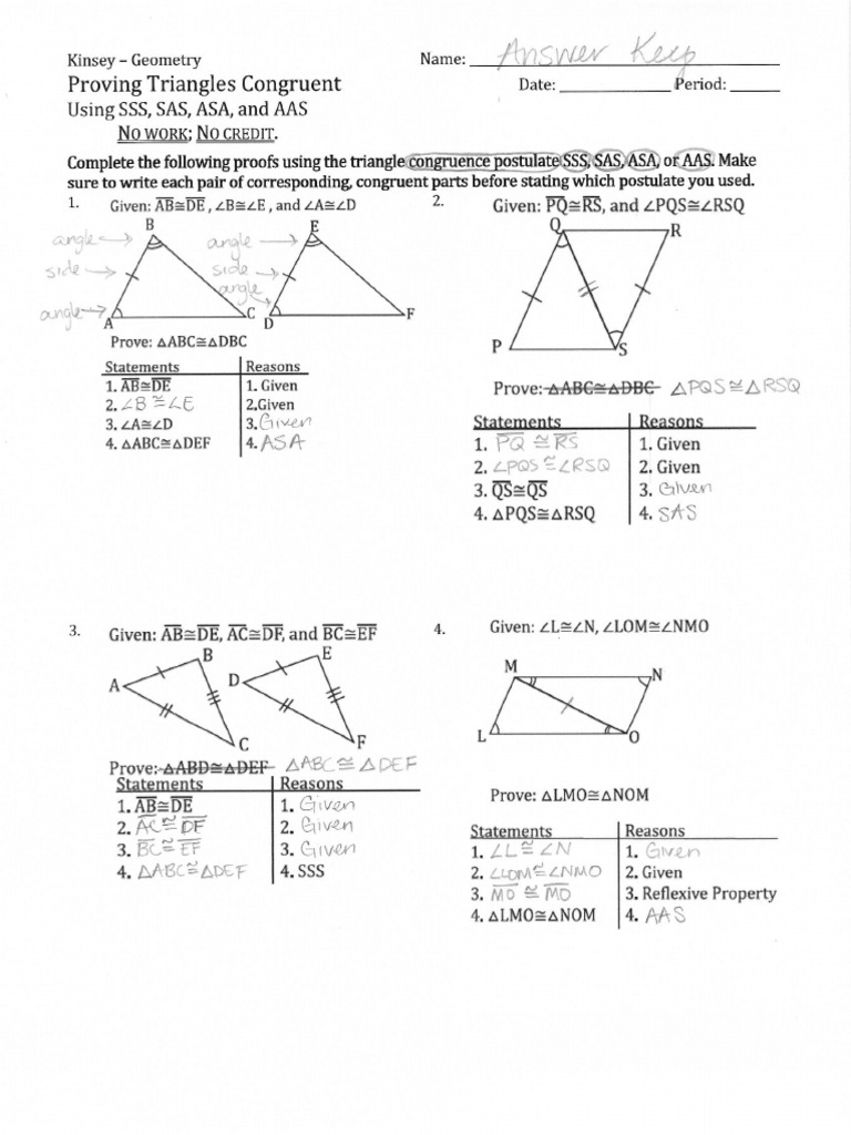 6 Proving Triangles Congruent - Answer Key | PDF