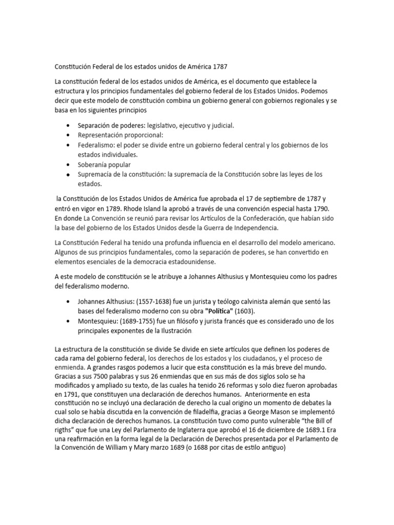 Constitución Federal de Los Estados Unidos de América 1787 | PDF ...