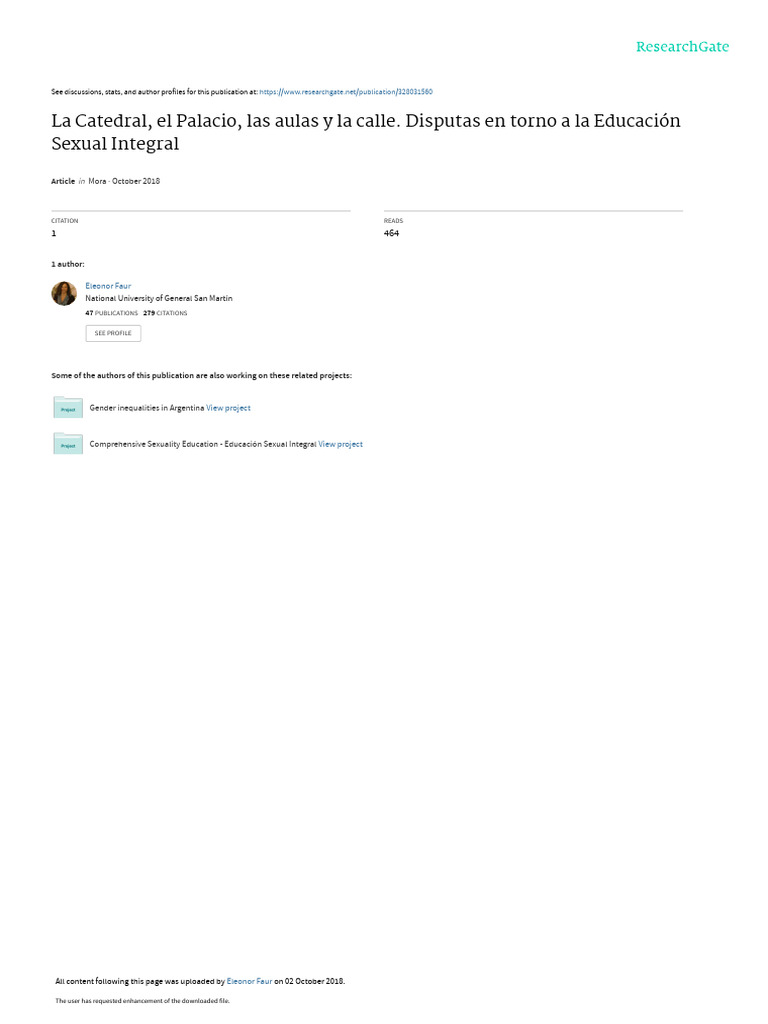 Faur-RevistaMora2018 La Catedral... | PDF | Educación sexual | Enseñando