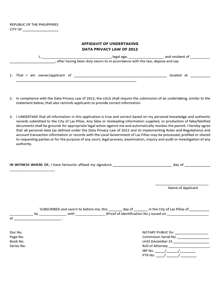 Affidavit of Undertaking | Download Free PDF | Affidavit | Justice