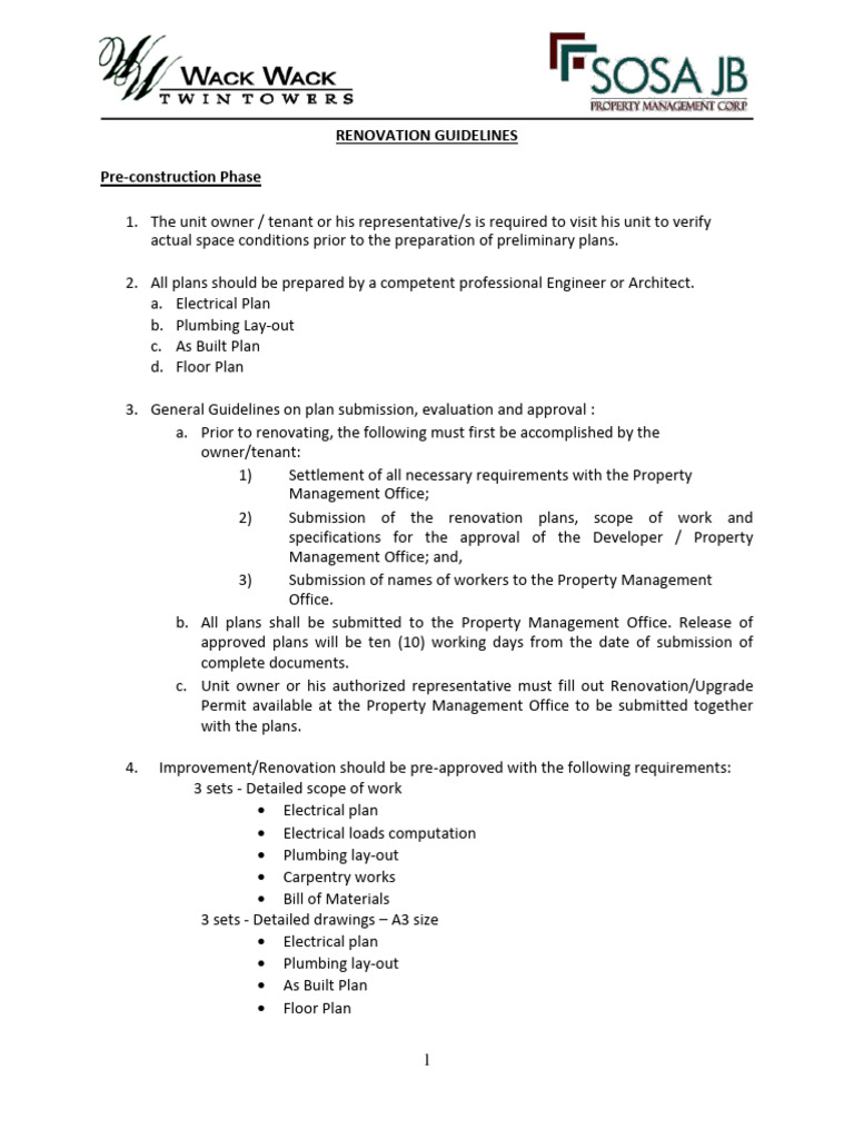 Renovation Guidelines for Condominium Units | PDF | Wall