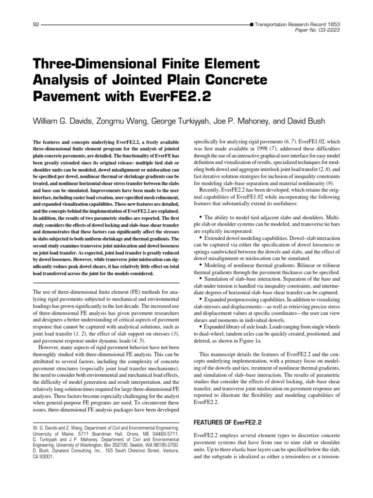 Three-Dimensional Finite Element Analysis of Jointed Plain Concrete Pavement With Everfe2.2 ...