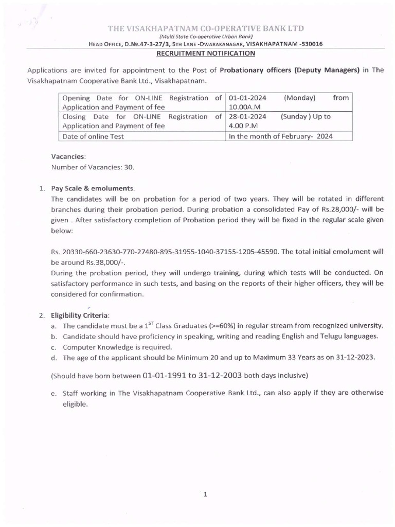 Recruitment Notification Probationary Officers Deputy Managers 2024 | PDF