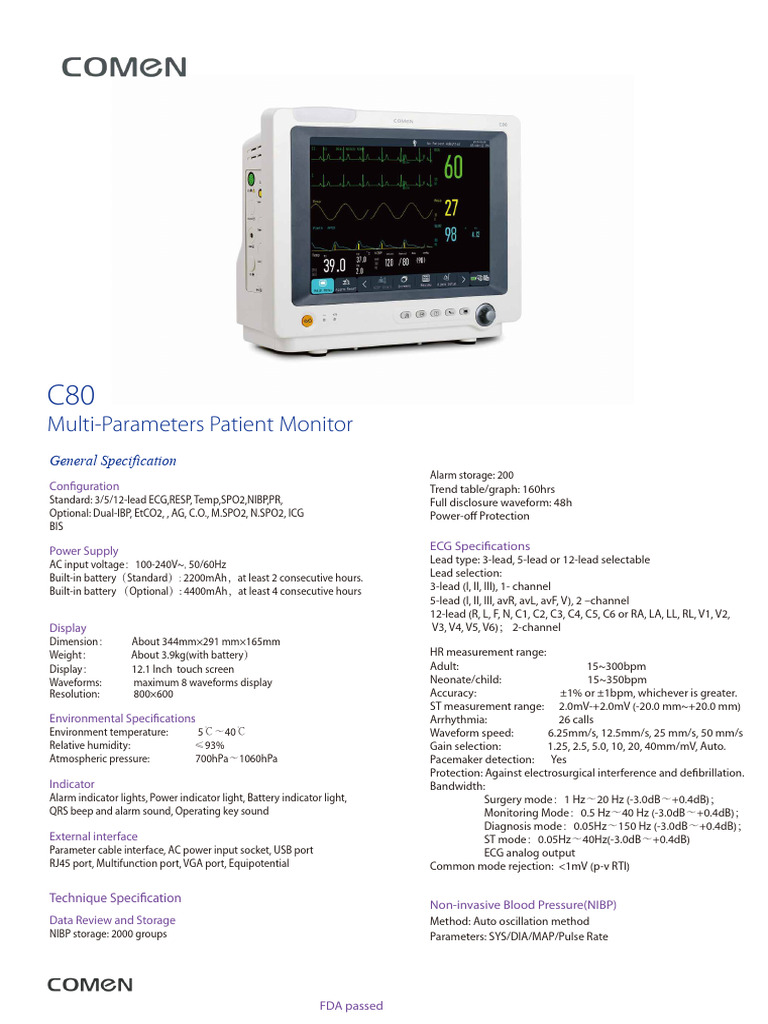 Comen C80 Patient Monitor Overview | PDF | Electrocardiography ...