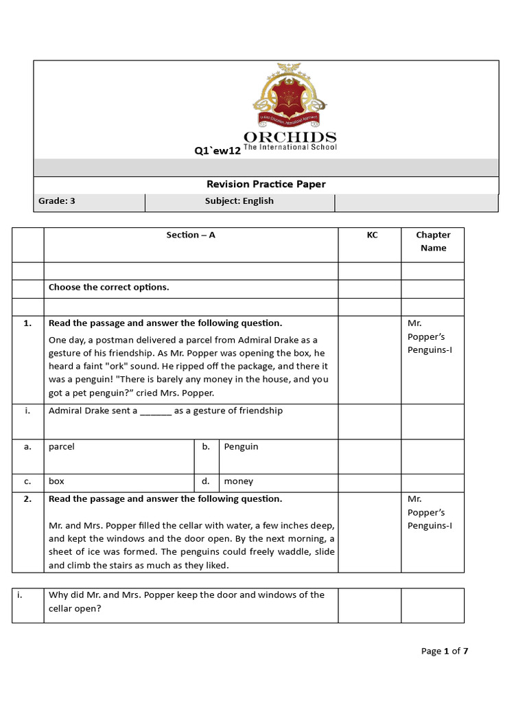 English Grade 3 Revision Paper | Download Free PDF | Language Mechanics ...