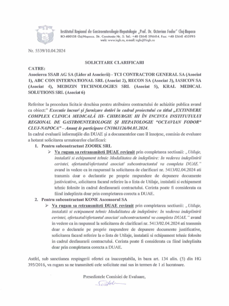 5 - Solicitare 2 Clarificari DUAE Asocierea SSAB AG SA | PDF