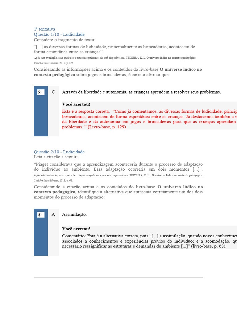Ludicidade - Apol 1, Tentativas 1,2 e 3 | PDF | Pedagogia | Aprendizado