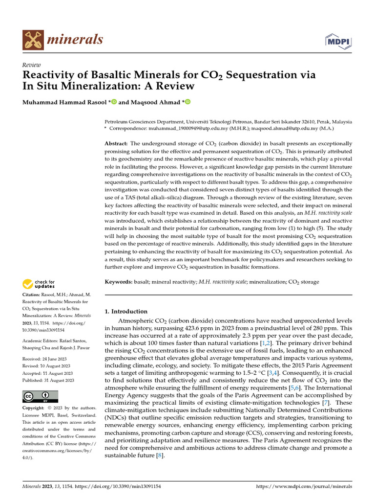 Reactivity of Basaltic Minerals For CO2 Sequestrat | PDF | Carbon ...