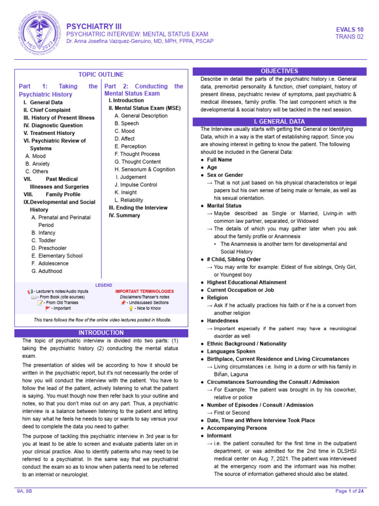 10.2 PSYCH III Psychiatric Interview Mental Status Exam | Download Free ...