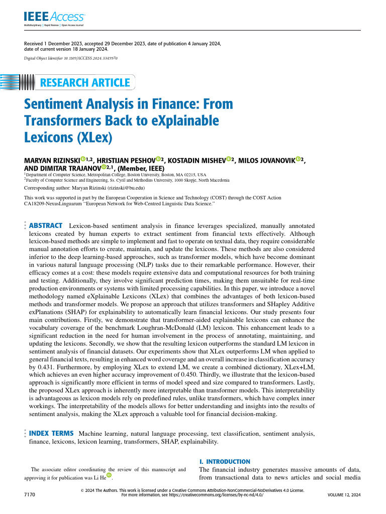 Sentiment Analysis in Finance From Transformers Back To Explainable Lexicons XLex | PDF ...
