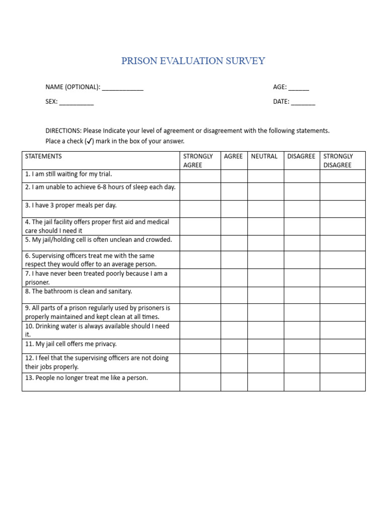 Prison Evaluation Survey | PDF | Self-Improvement