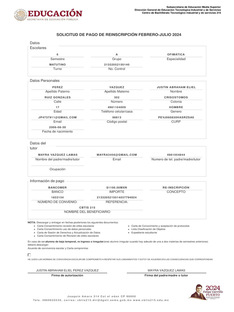 Ficha de Reinscripcion | PDF