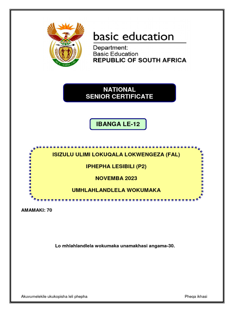 Isizulu Fal p2 Nov 2023 MG | PDF | Languages Of Africa | Languages Isizulu Fal p2 Nov 2023 MG | PDF | Languages Of Africa | Languages