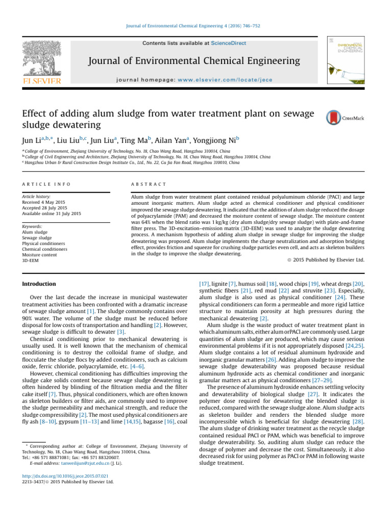 Effect of Adding Alum Sludge From Water Treatment Plant On Sewage | PDF ...