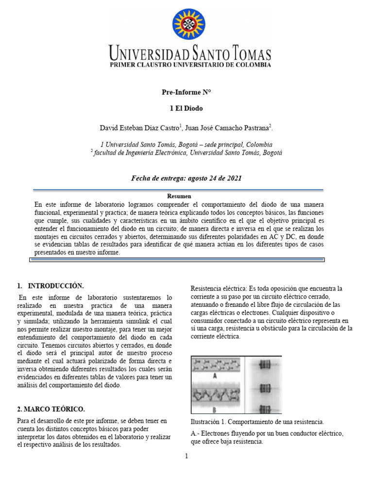 Informe Lab 1 | PDF | Diodo | Unión PN