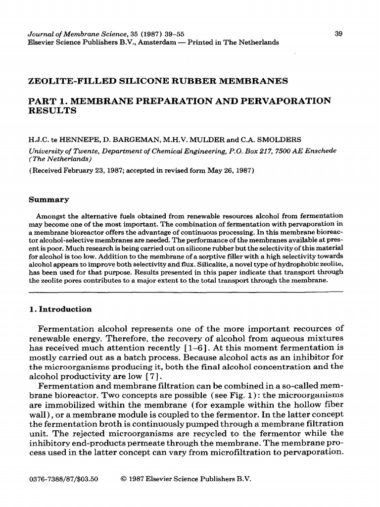 Te Hennepe Et Al Filled Membranes | PDF | Adsorption | Membrane