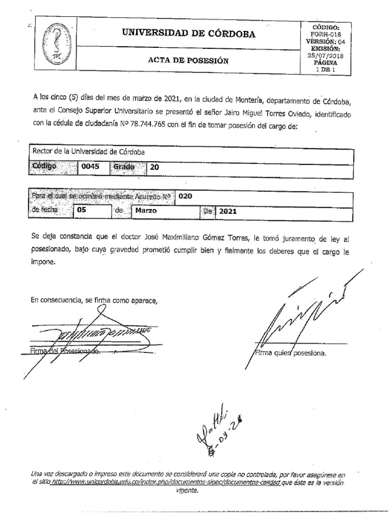 Acta de Posesión - Marzo 2021 | PDF