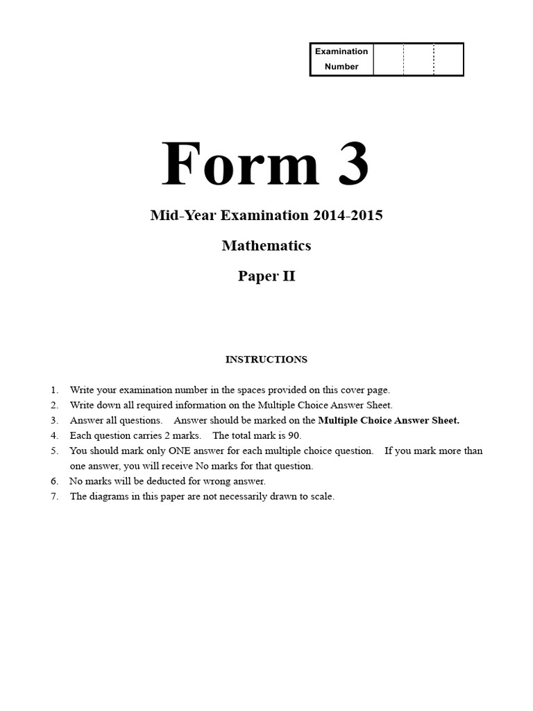 La Salle 2014-2015 Mid Year Exam F3 Math Paper 2 | PDF | Mathematics