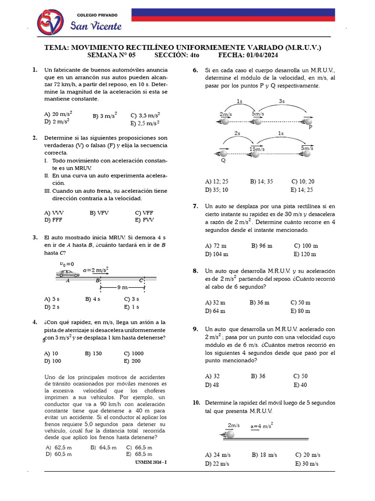 Sem 5 - MRUV | PDF | Aceleración | Velocidad