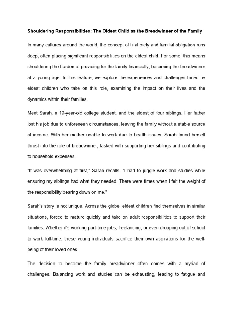 Eldest Children as Family Breadwinners | PDF | Psychological Resilience ...