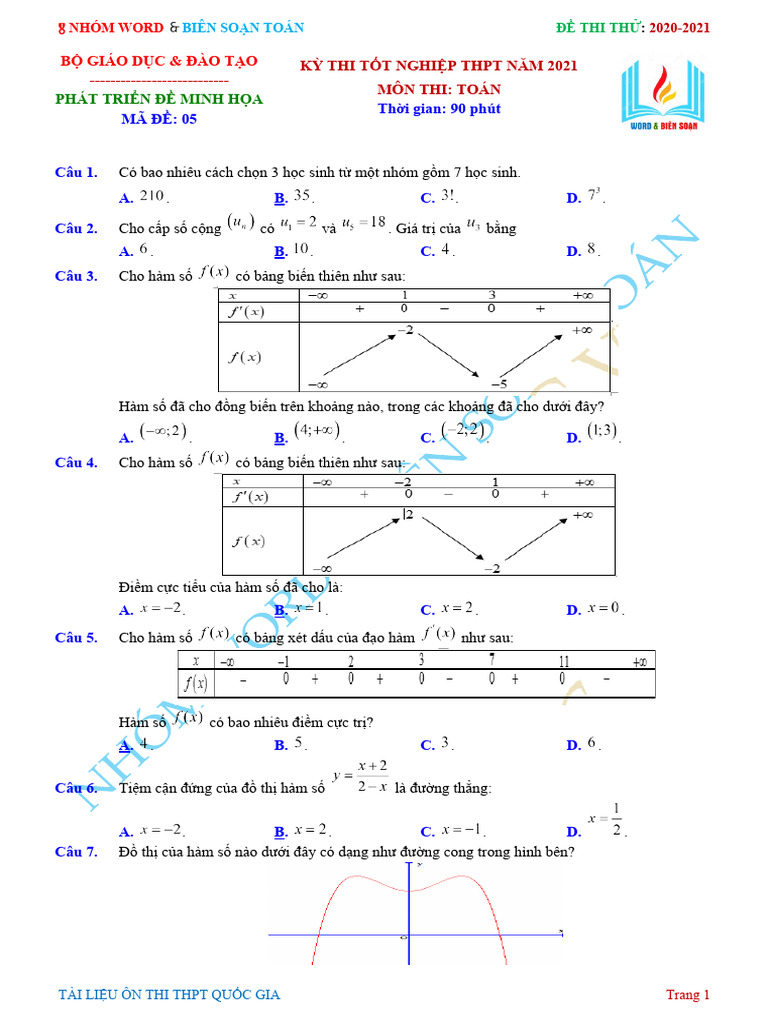 NW358 ĐỀ 05 PHÁT TRIỂN ĐỀ MINH HỌA THI TN THPT 2020 2021 GV | PDF