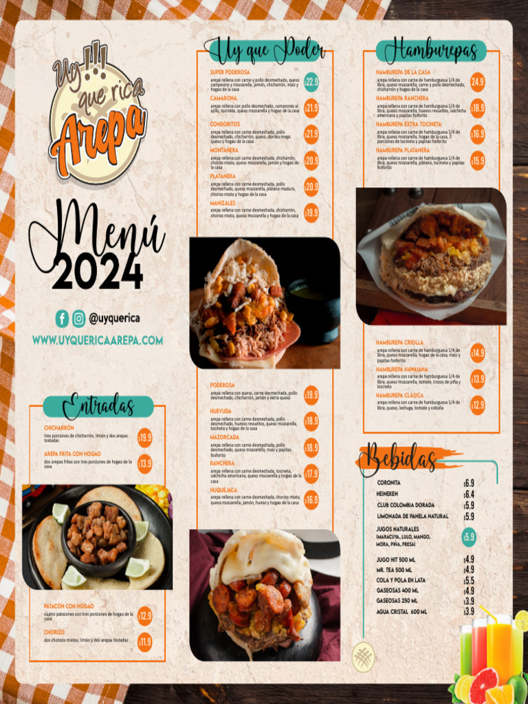 Menu Arepas 2024 | PDF | Preparación de comida y bebida | Cocina europea