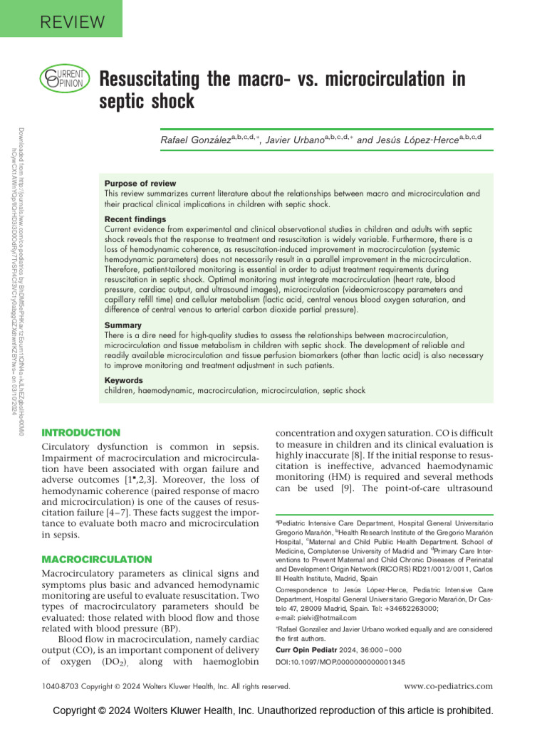 Resuscitating The Macro Vs Microcirculation In Septic Shock Pdf