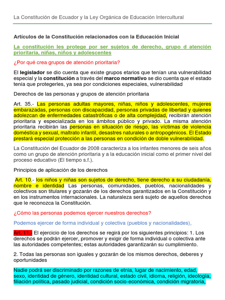 La Constitución De Ecuador Y La Ley Orgánica De Educación Intercultural