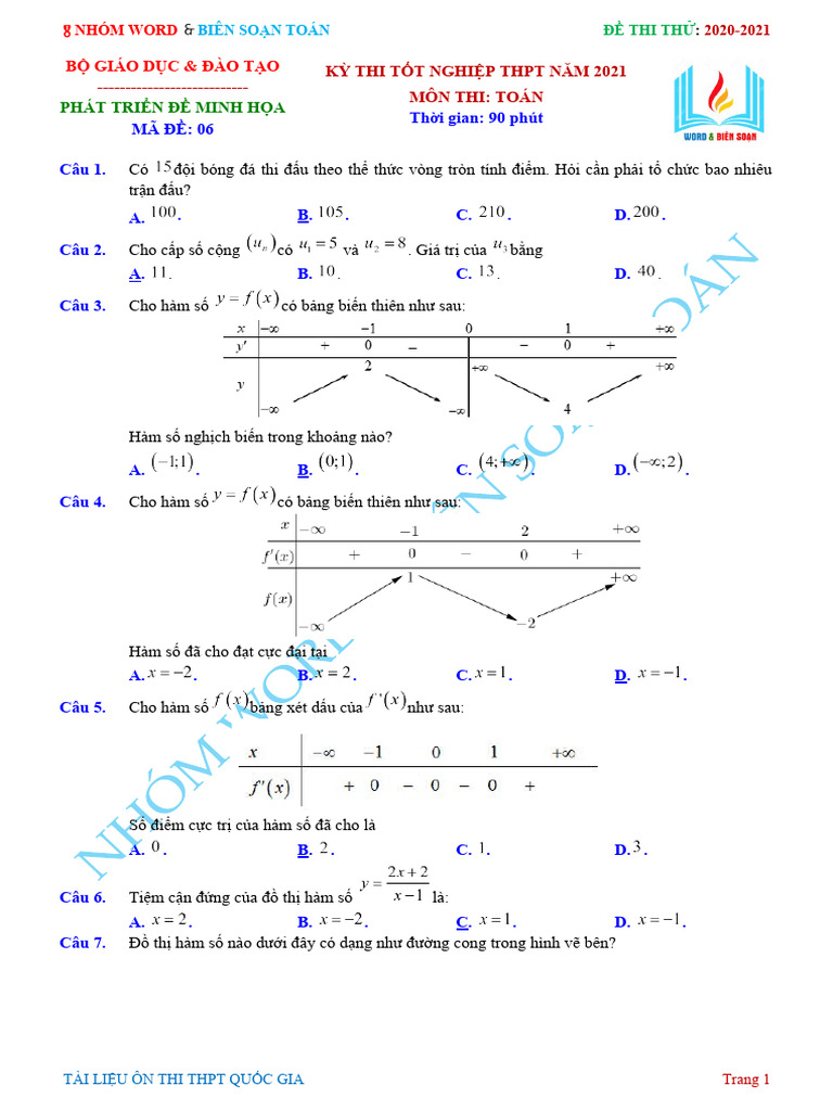 NW358 ĐỀ 06 PHÁT TRIỂN ĐỀ MINH HỌA THI TN THPT 2020 2021 GV | PDF
