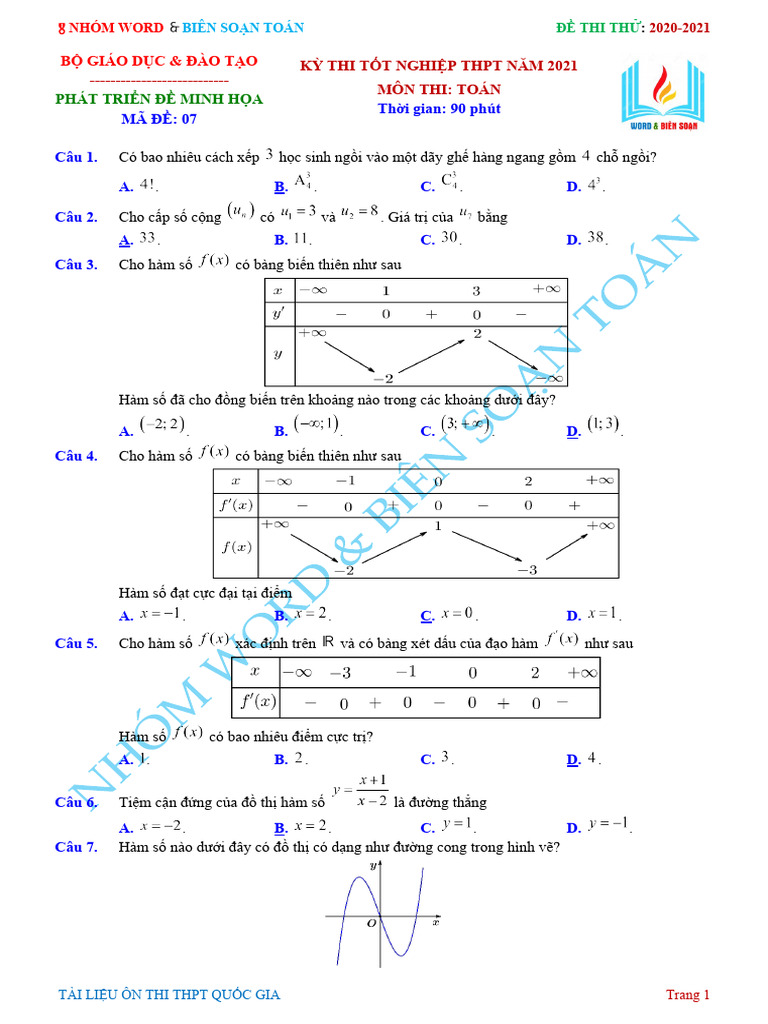 NW358-ĐỀ-07-PHÁT-TRIỂN-ĐỀ-MINH-HỌA-THI-TN-THPT-2020-2021-Chỉ có đề | PDF