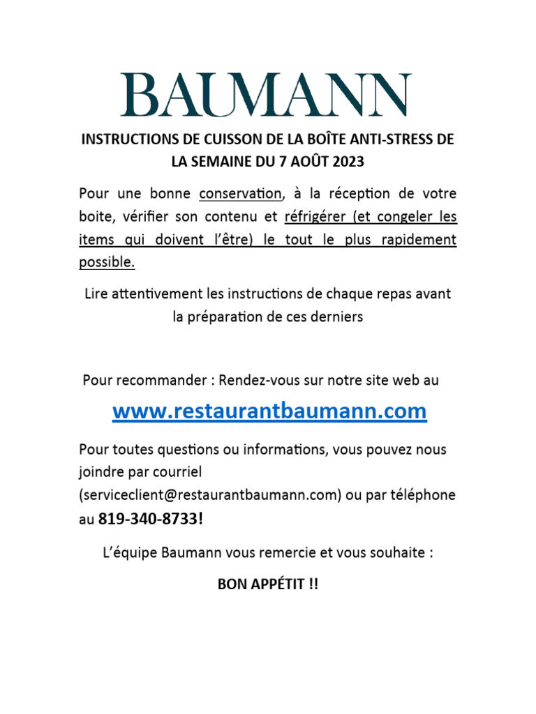 Instructions de cuisson pour repas anti-stress | PDF | sauce | Fromage