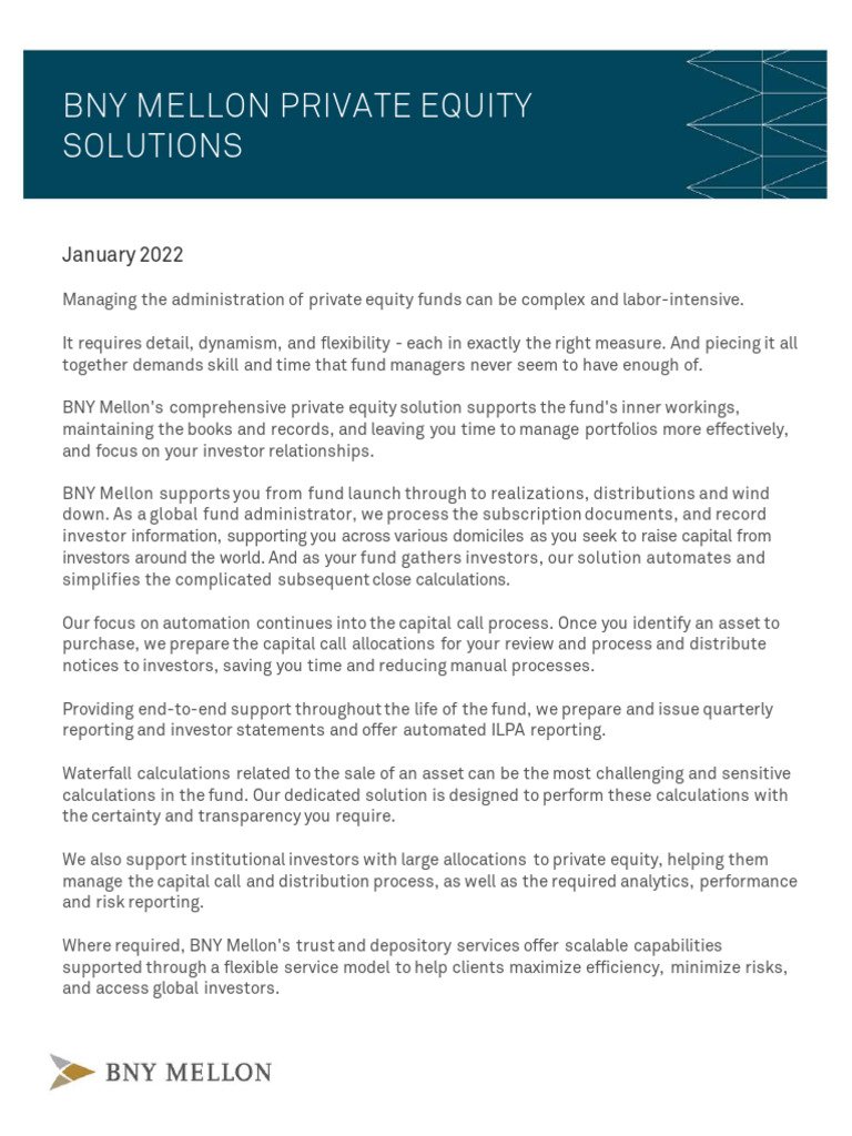 Bny Mellon Private Equity Solutions | PDF | Private Equity | Equity (Finance)