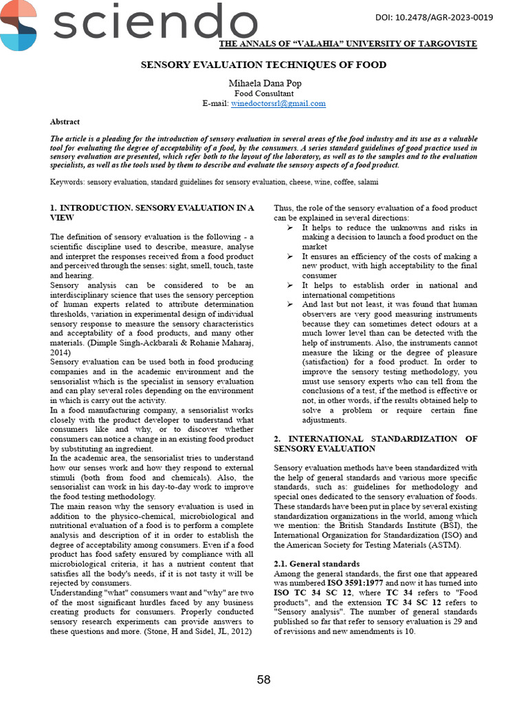 Sensory Evaluation Techniques of Food | Download Free PDF | Wine ...