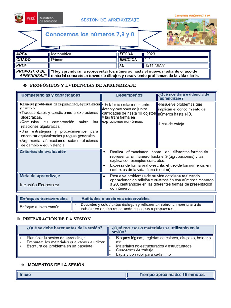 Sesión Conocemos Los Numeros 7 8 9 Pdf Aprendizaje