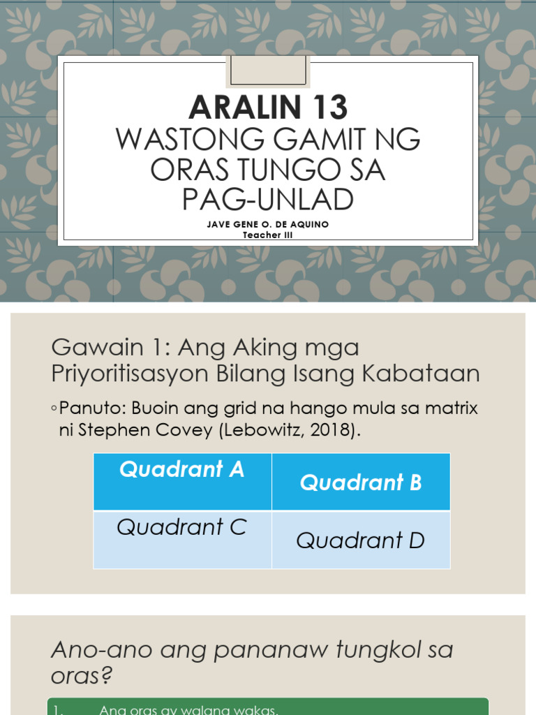Aralin 13 - Wastong Gamit NG Oras Tungo Sa Pag-Unlad | PDF