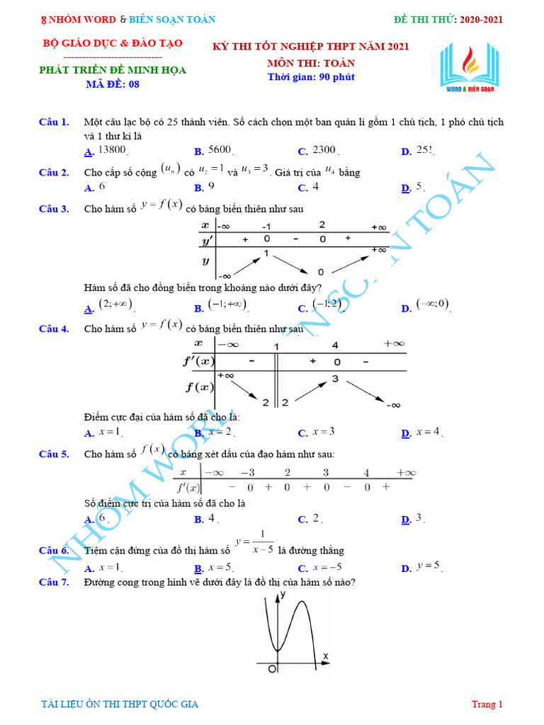 NW358-ĐỀ-08-PHÁT-TRIỂN-ĐỀ-MINH-HỌA-THI-TN-THPT-2020-2021-Chỉ có đề | PDF