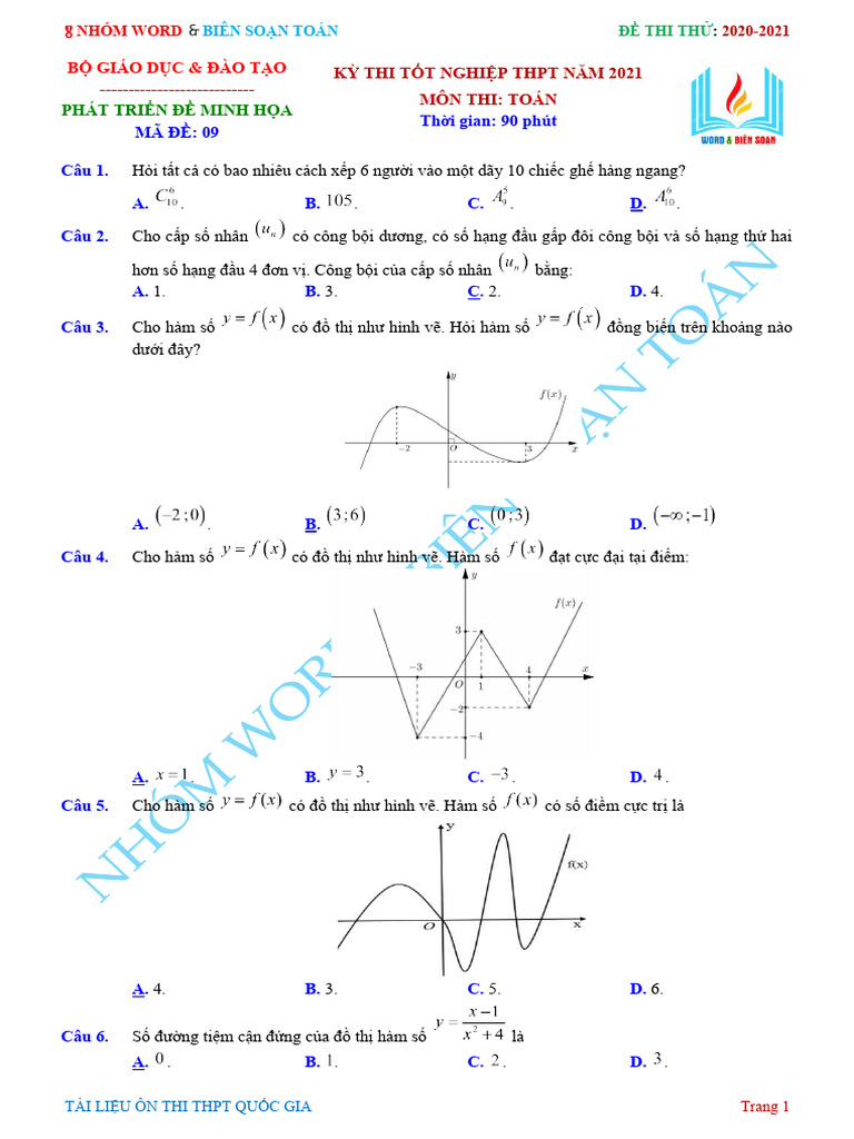 NW358-ĐỀ-09-PHÁT-TRIỂN-ĐỀ-MINH-HỌA-THI-TN-THPT-2020-2021-Chỉ có đề | PDF