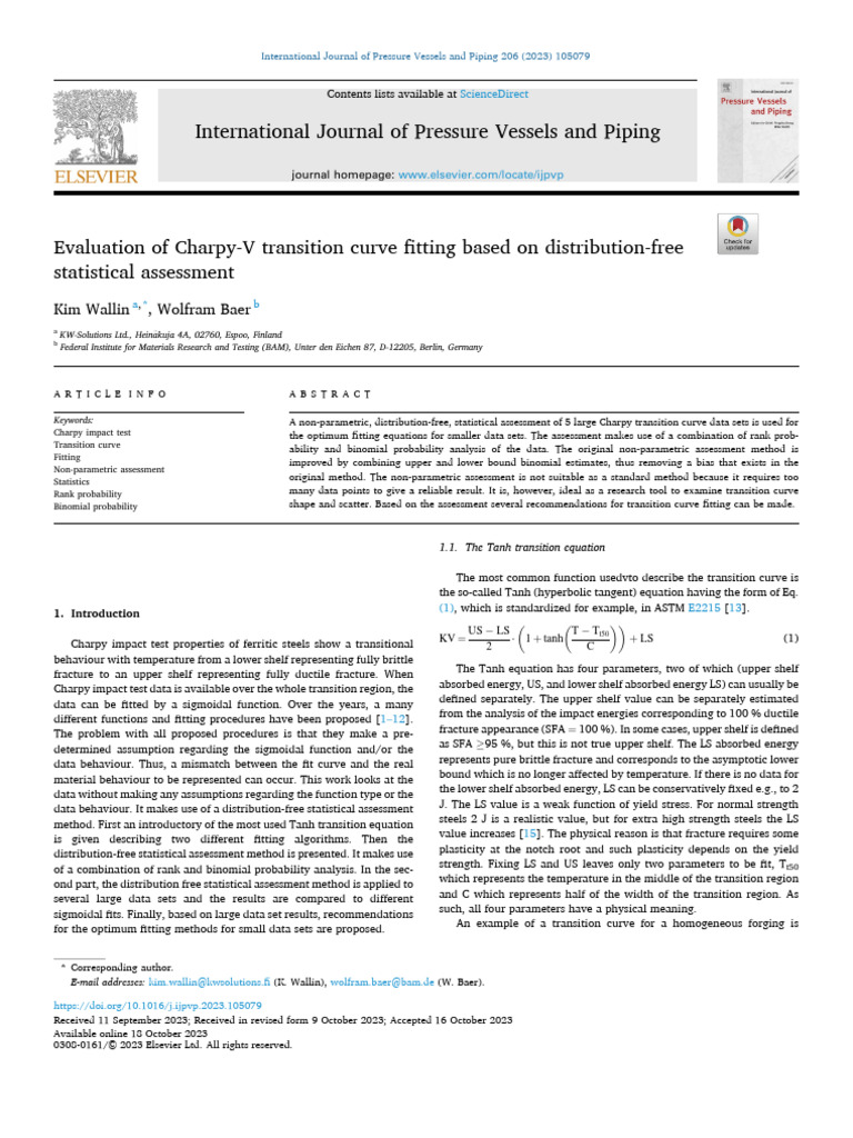 Evaluation of Charpy-V Transition Curve Fitting Based On Distribution ...