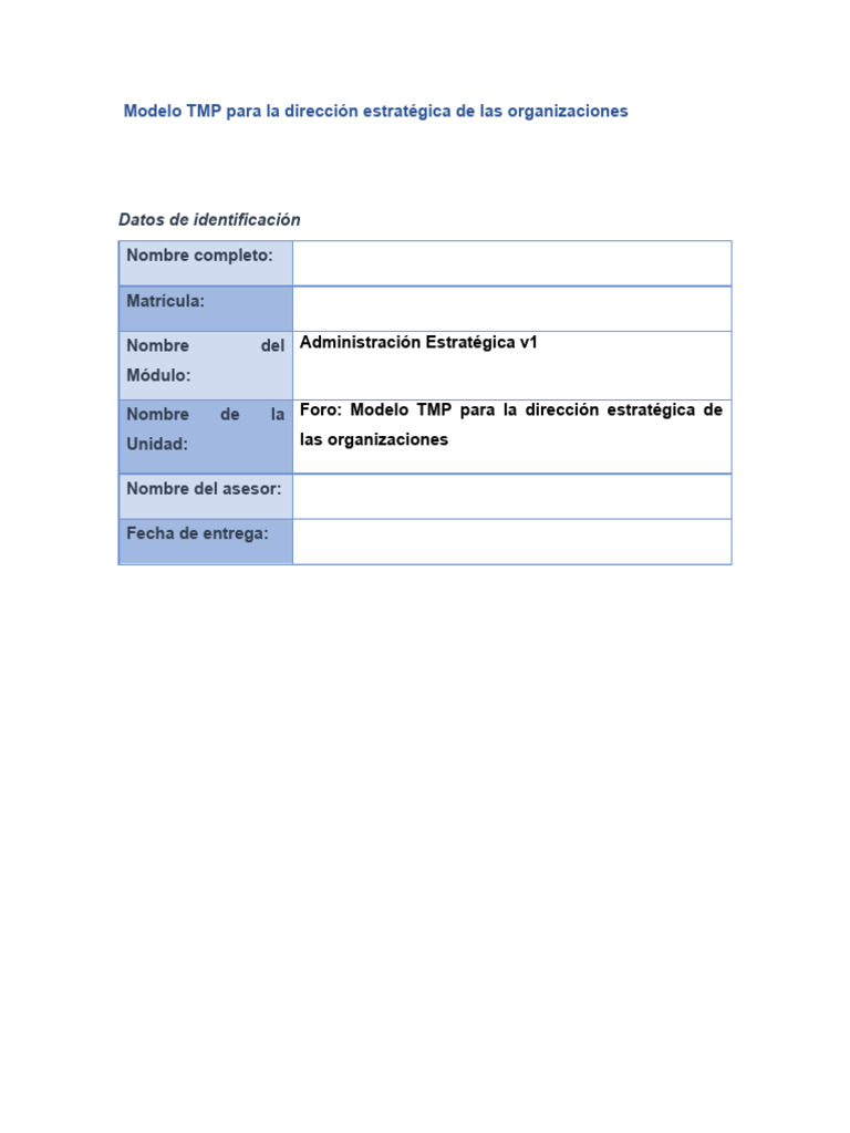 Estrategia Empresarial con Modelo TMP | PDF | Planificación | Análisis FODA