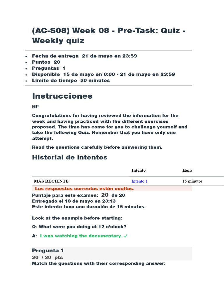 Week 08 Pre-Task Quiz Instructions | PDF